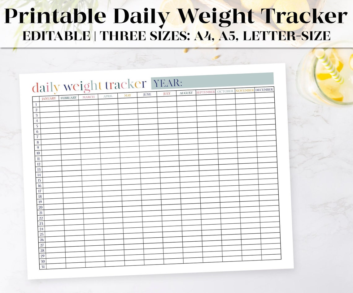 Printable Weight Loss Tracker | Editable PDF | Weight Loss Planner ...