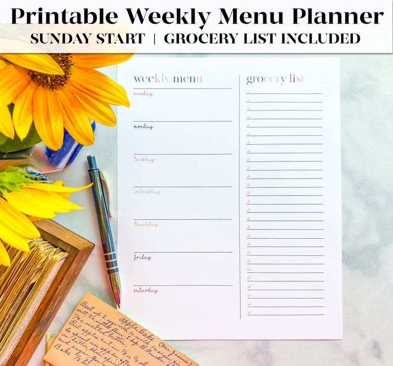 Printable Weekly Menu Plan | Menu Planner Printable | Meal Planner ...