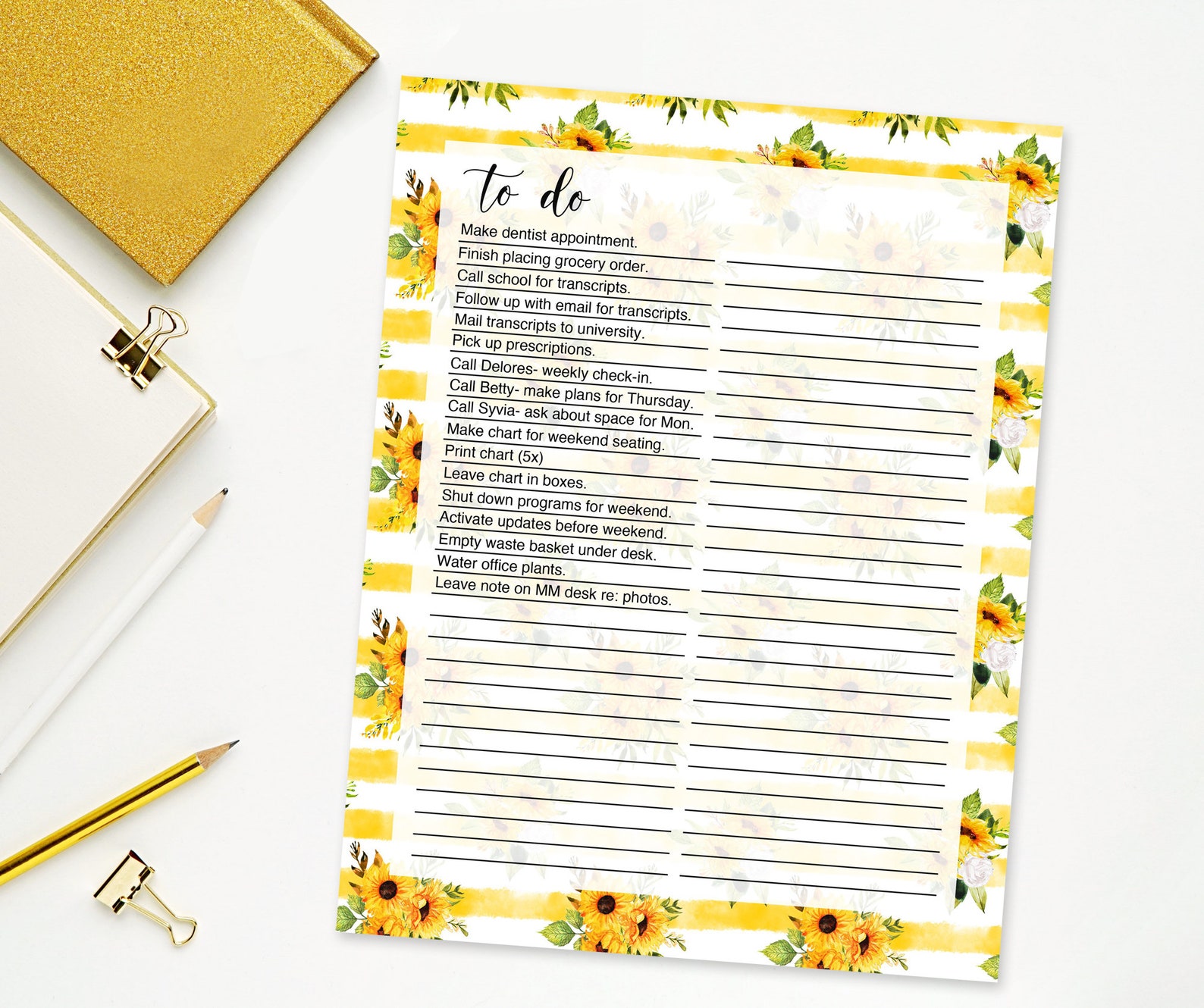 Editable and Printable to Do List With Sunflower Design | Digital ...
