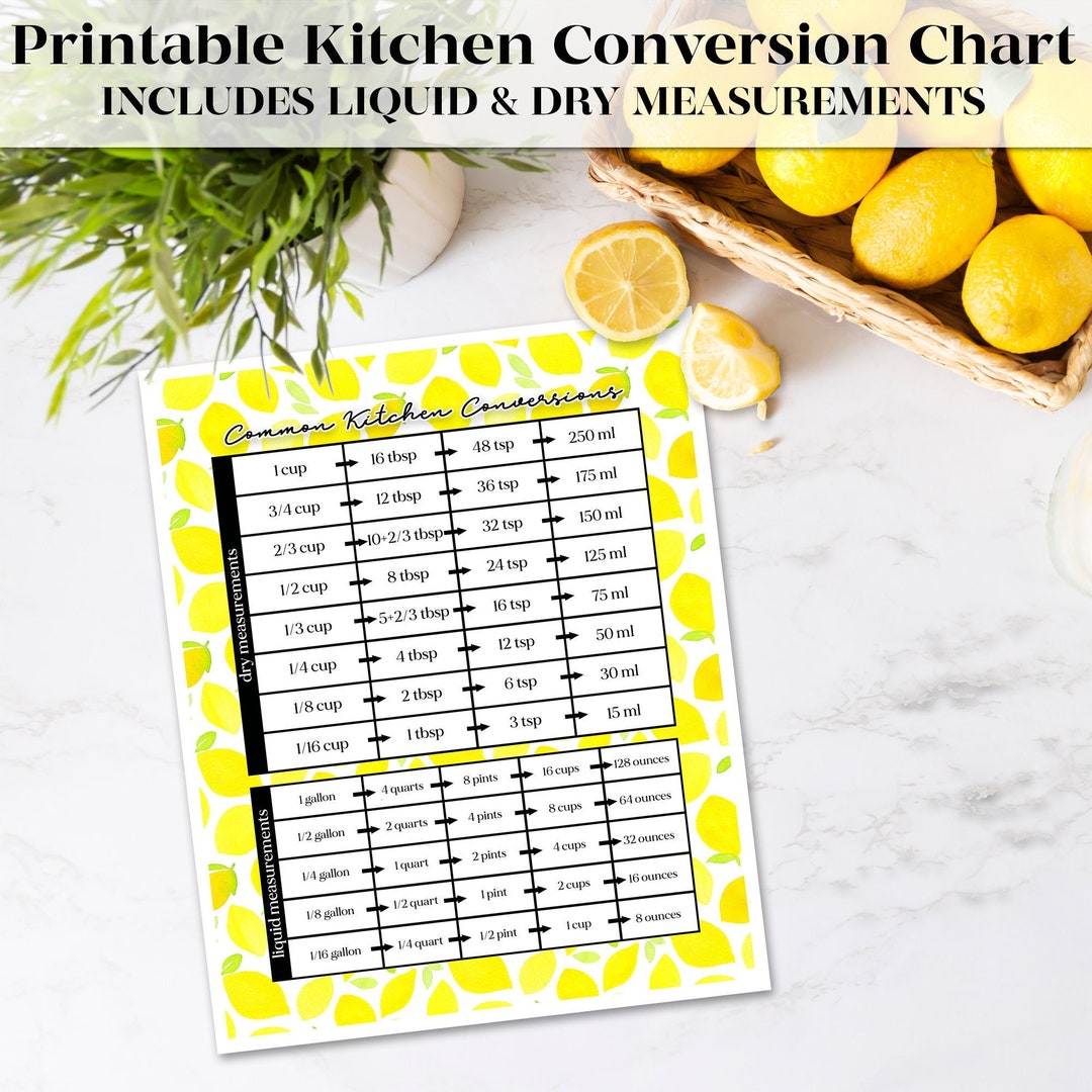Lemon Design Kitchen Conversion Chart - Etsy