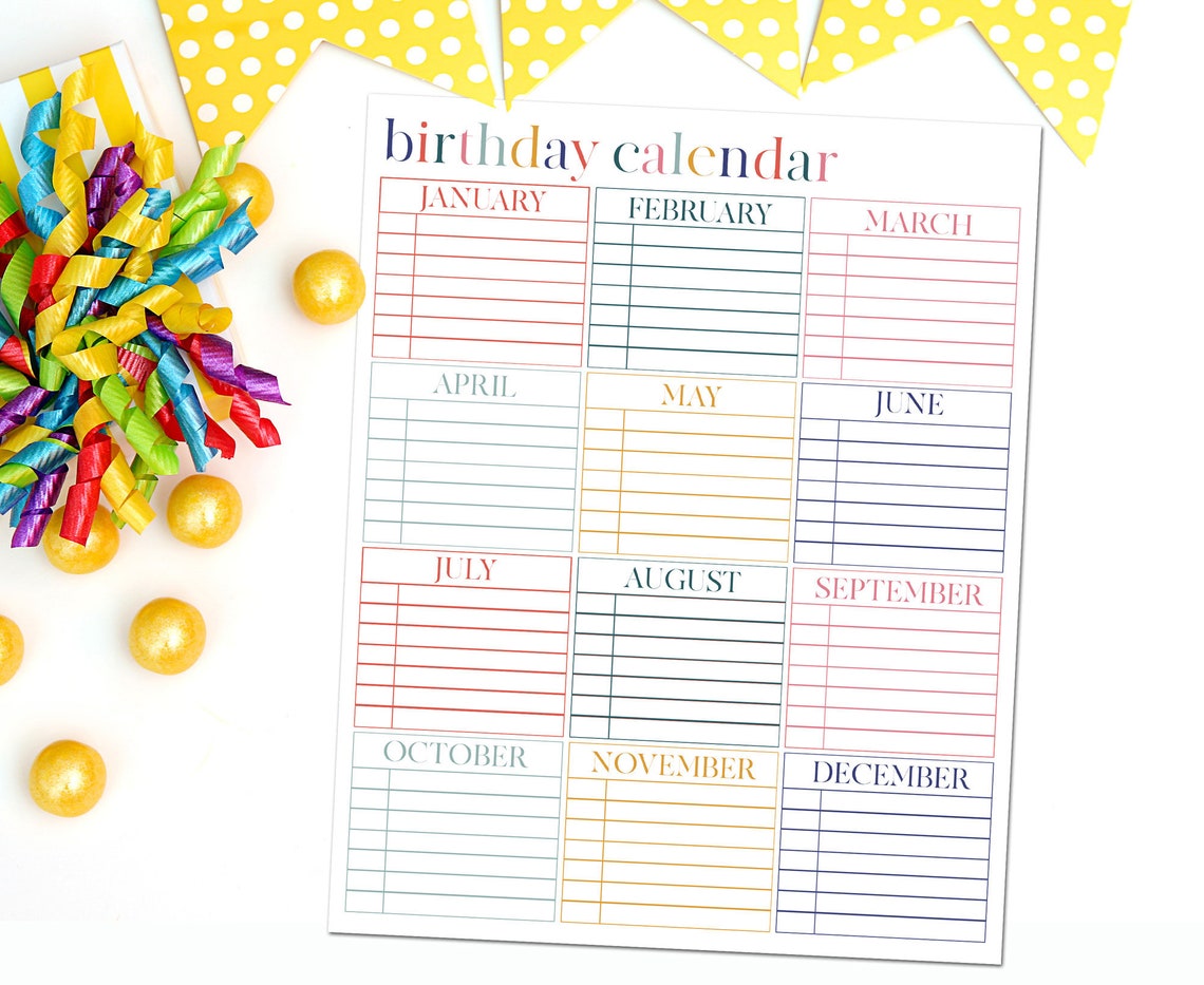 Printable Perpetual Birthday Calendar | Digital Download | Perpetual ...
