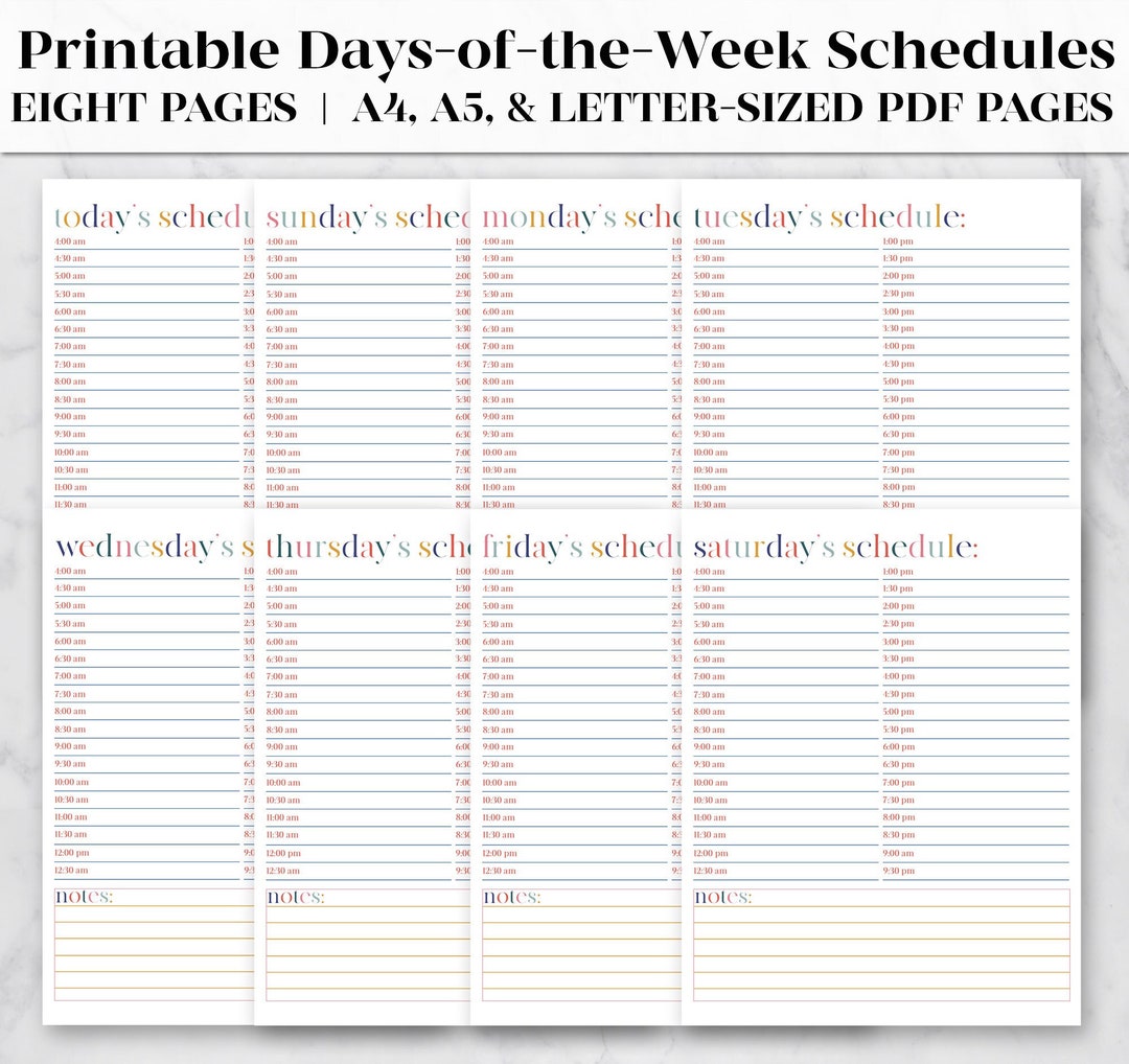 Printable Daily Planner | Days of the Week Blank Calendar Printables ...