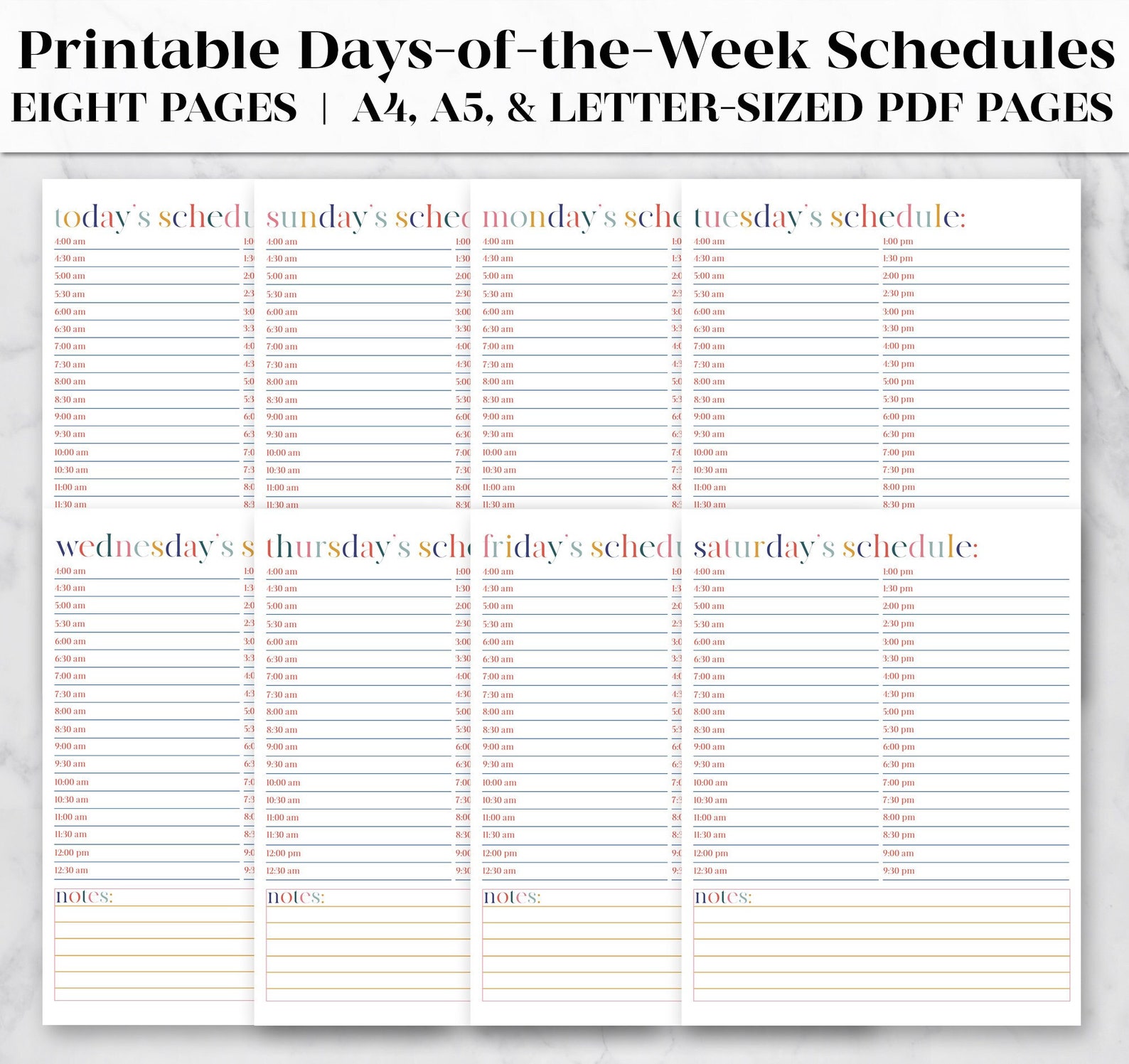 Printable Daily Planner | Days of the Week Blank Calendar Printables ...