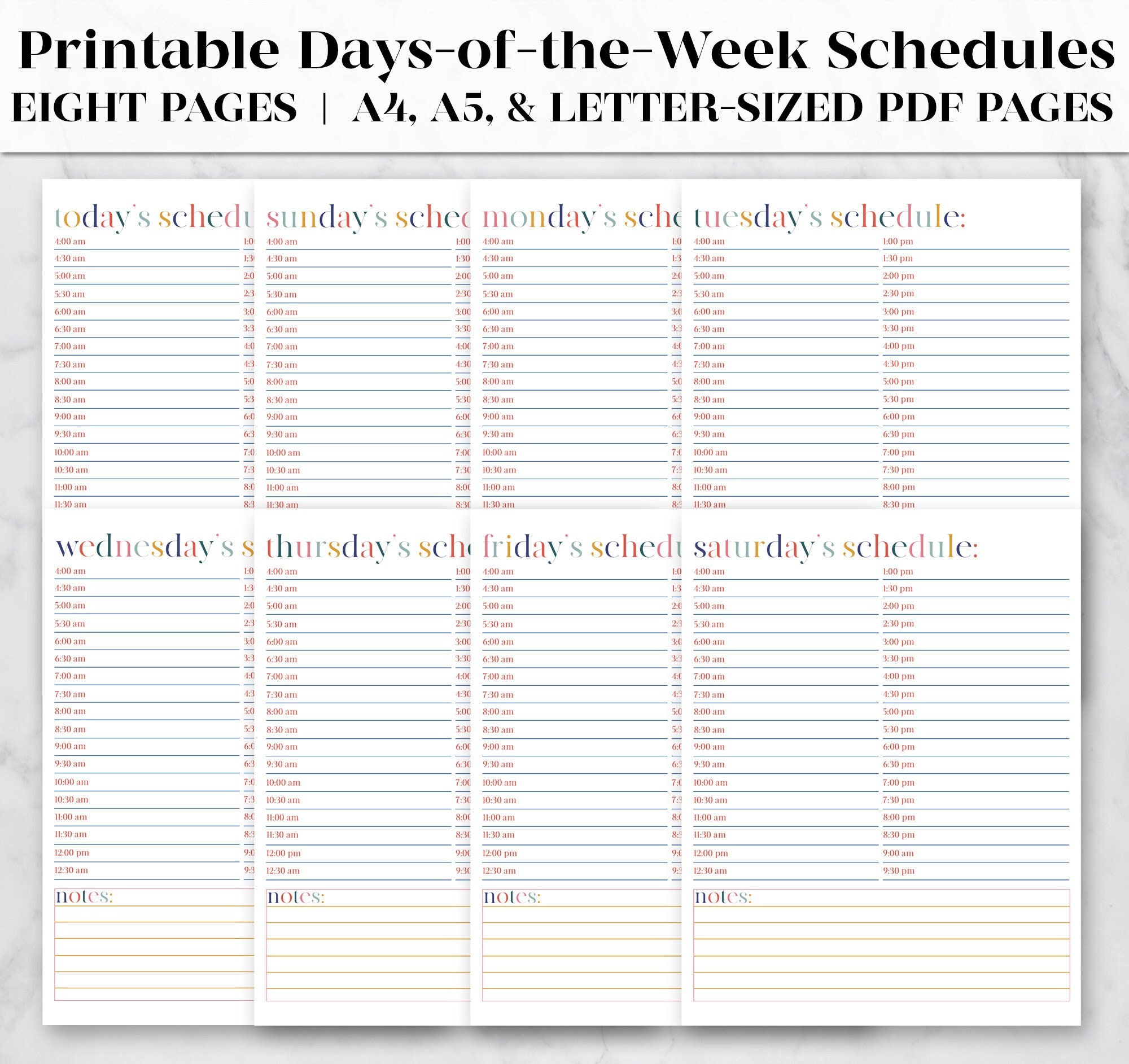 Printable Daily Planner | Days of the Week Blank Calendar Printables ...
