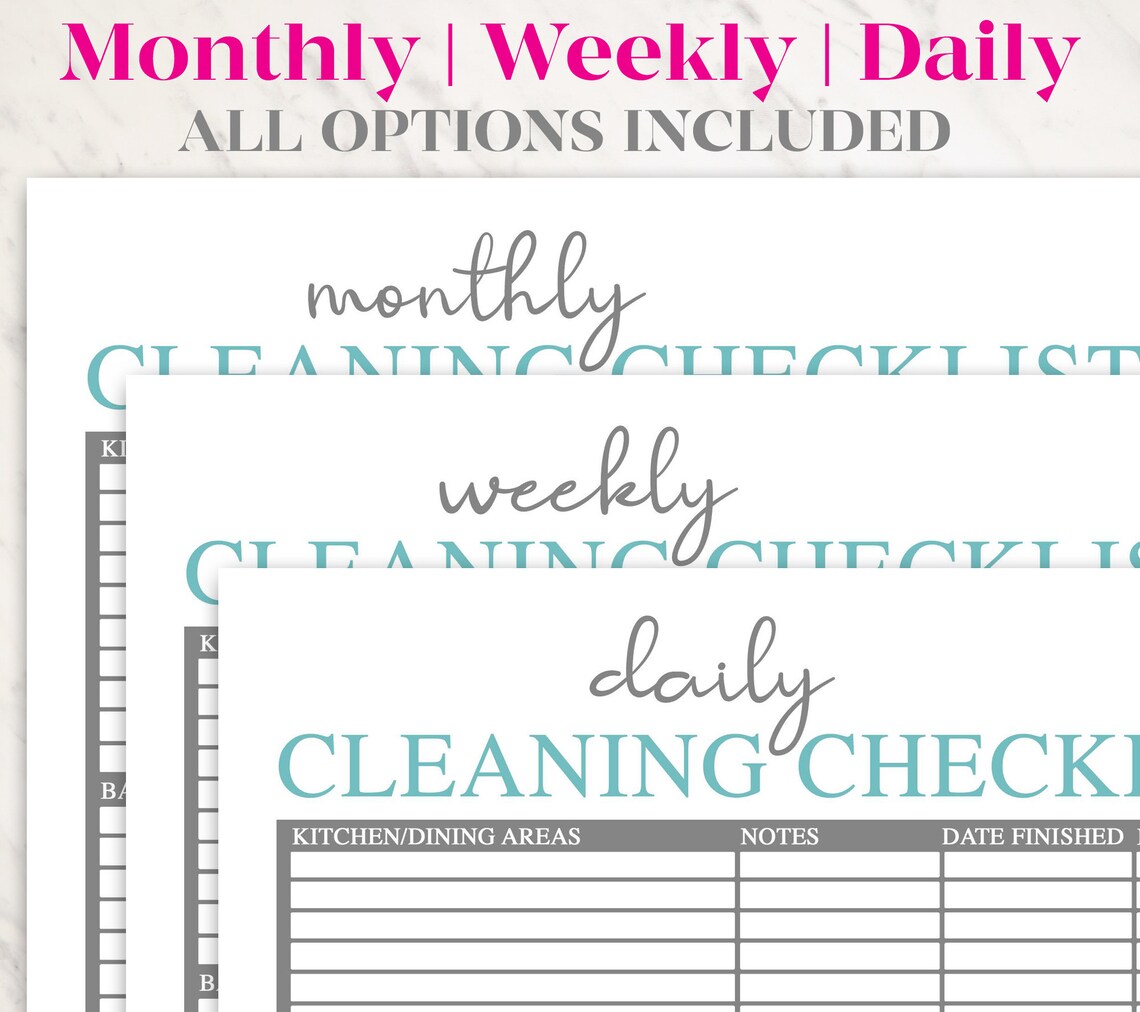 Editable Cleaning Checklist Printables | Daily/weekly/monthly Cleaning ...