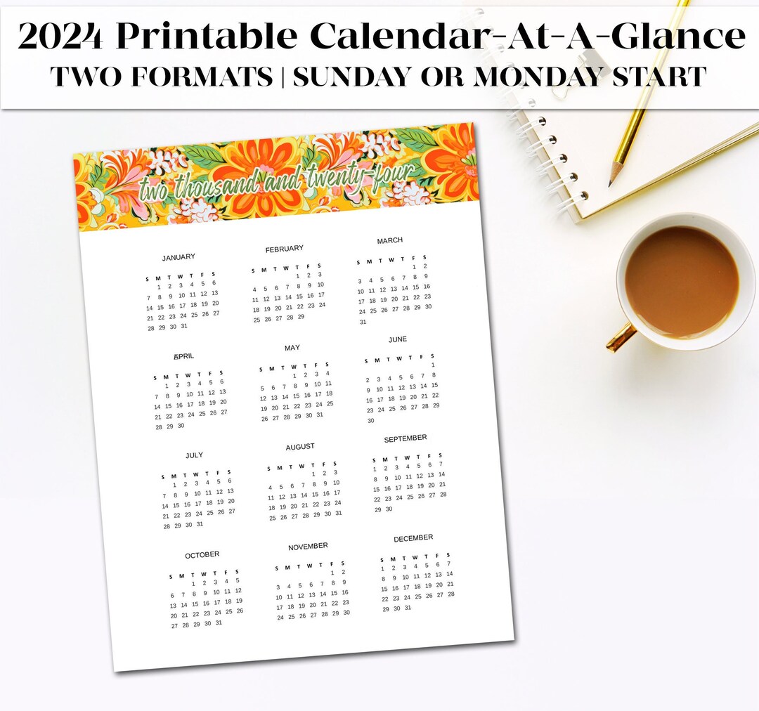 Tropical Paisley Printable 2024 Calendar-at-glance | Blank Calendar ...