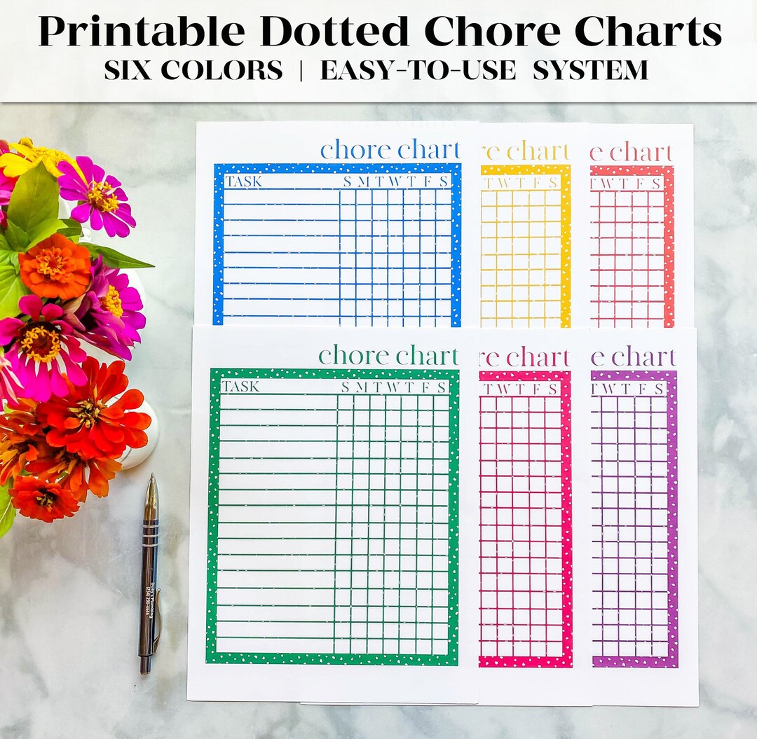 Colorful Dotted Chore Charts | Kids Chore Chart | Responsibility Chart ...