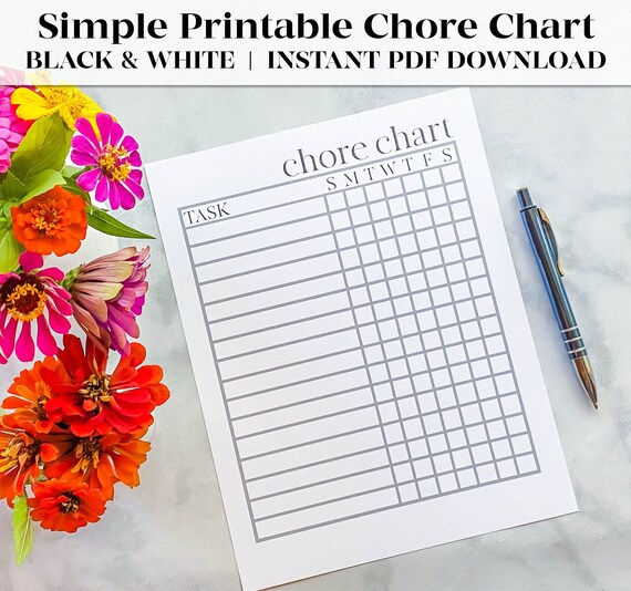 Black and White Chore Chart Kids Chore Chart - Etsy