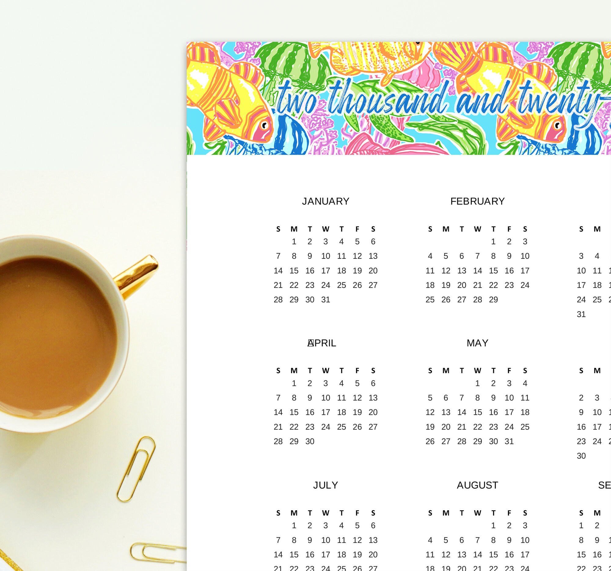2024 Calendar Printable With Colorful Tropical Fish Design | Sunday or ...