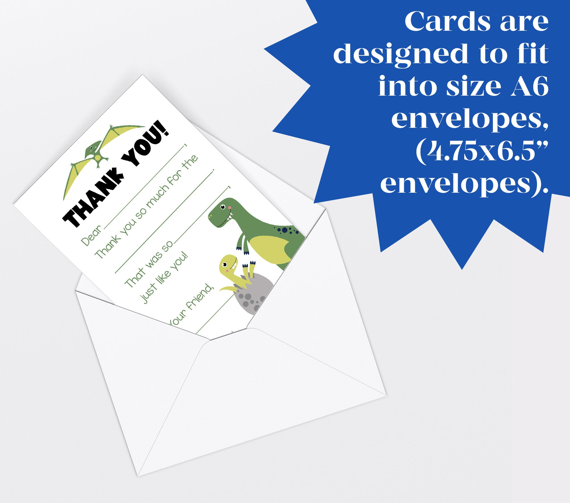 Fill-in-the-blank Thank You Cards Printable for Kids | Dinosaur Thank ...