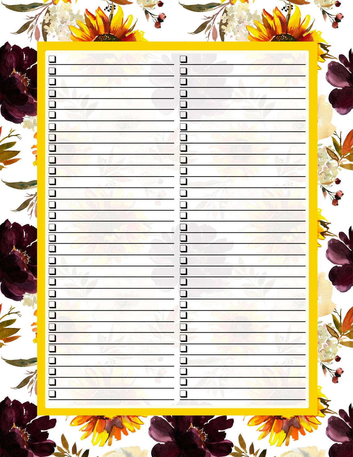 Sunflower to Do List Printable | Editable List | Editable Printable ...