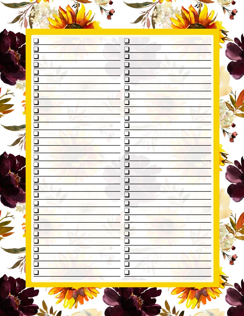 Sunflower to Do List Printable | Editable List | Editable Printable ...