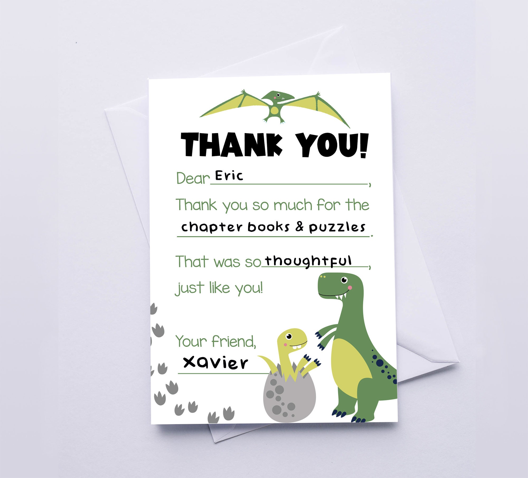 Fill-in-the-blank Thank You Cards Printable for Kids | Dinosaur Thank ...