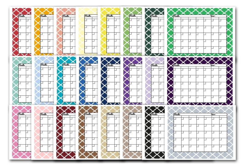 24 Quatrefoil Blank Planning Calendars in Lots of Colors | Printable ...