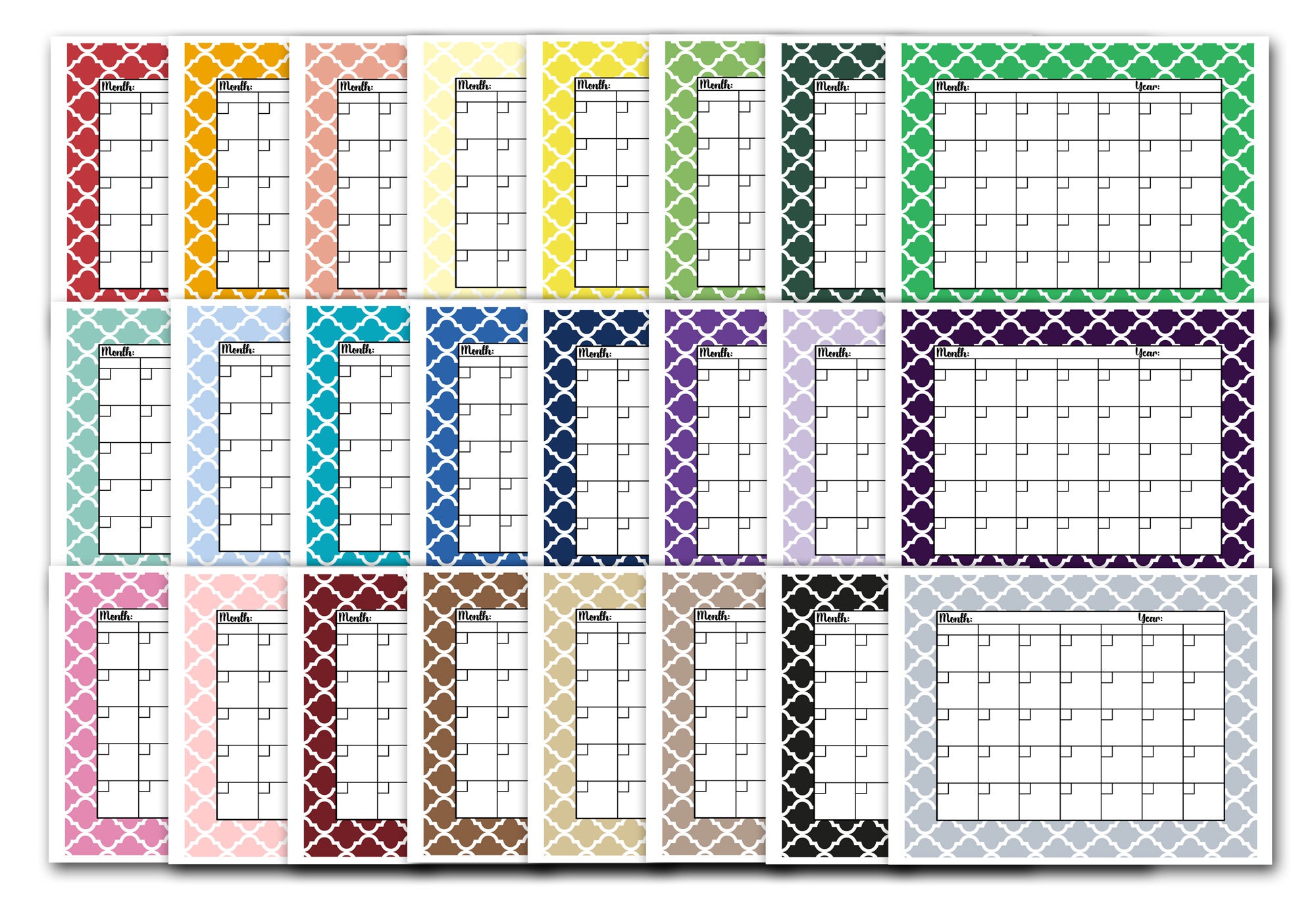 24 Quatrefoil Blank Planning Calendars in Lots of Colors | Printable ...
