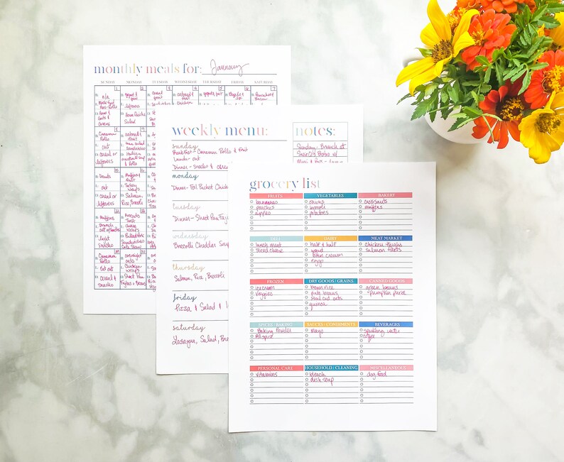 Printable Monthly and Weekly Meal Planner and Grocery List | Menu ...