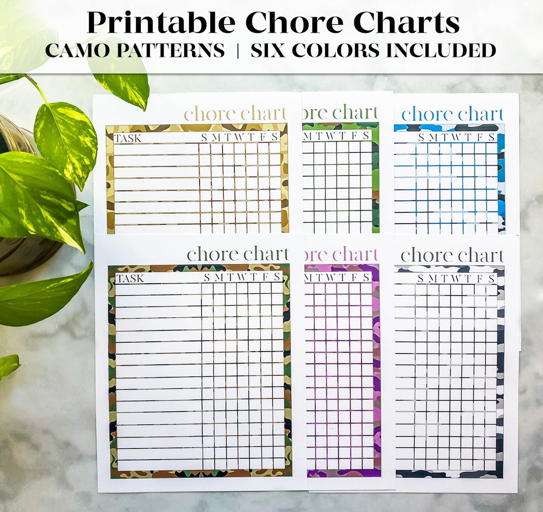 Printable Camo Chore Charts | Kids Chore Chart | Responsibility Chart ...