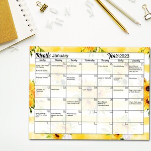 Editable & Printable Blank Calendar in Watercolor Sunflower Design ...