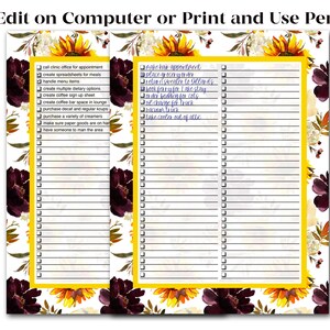 Sunflower to Do List Printable | Editable List | Editable Printable ...
