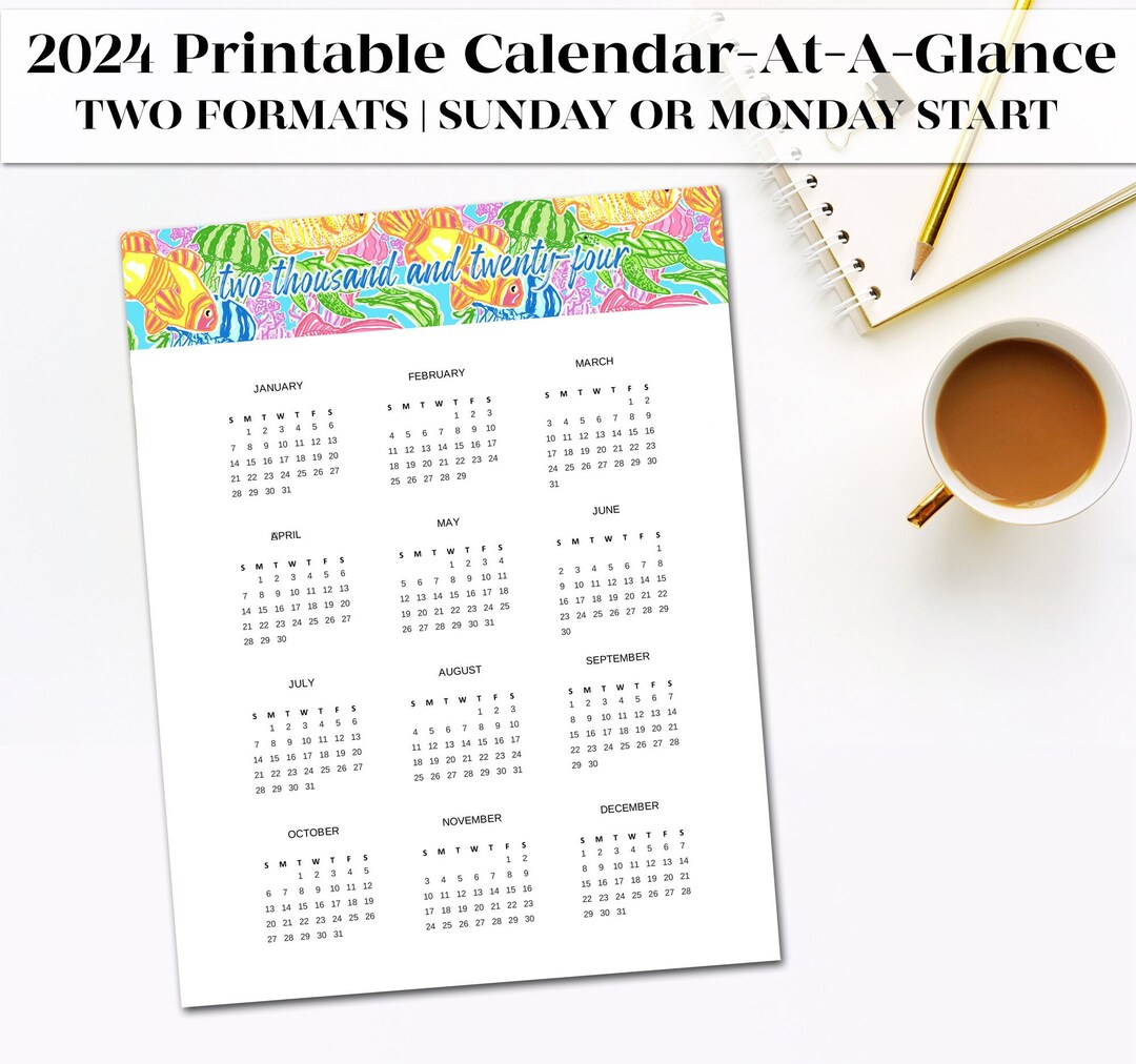 2024 Calendar Printable With Colorful Tropical Fish Design | Sunday or ...