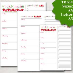 Printable Weekly Meal Planner & Grocery List - Watermelon Theme ...