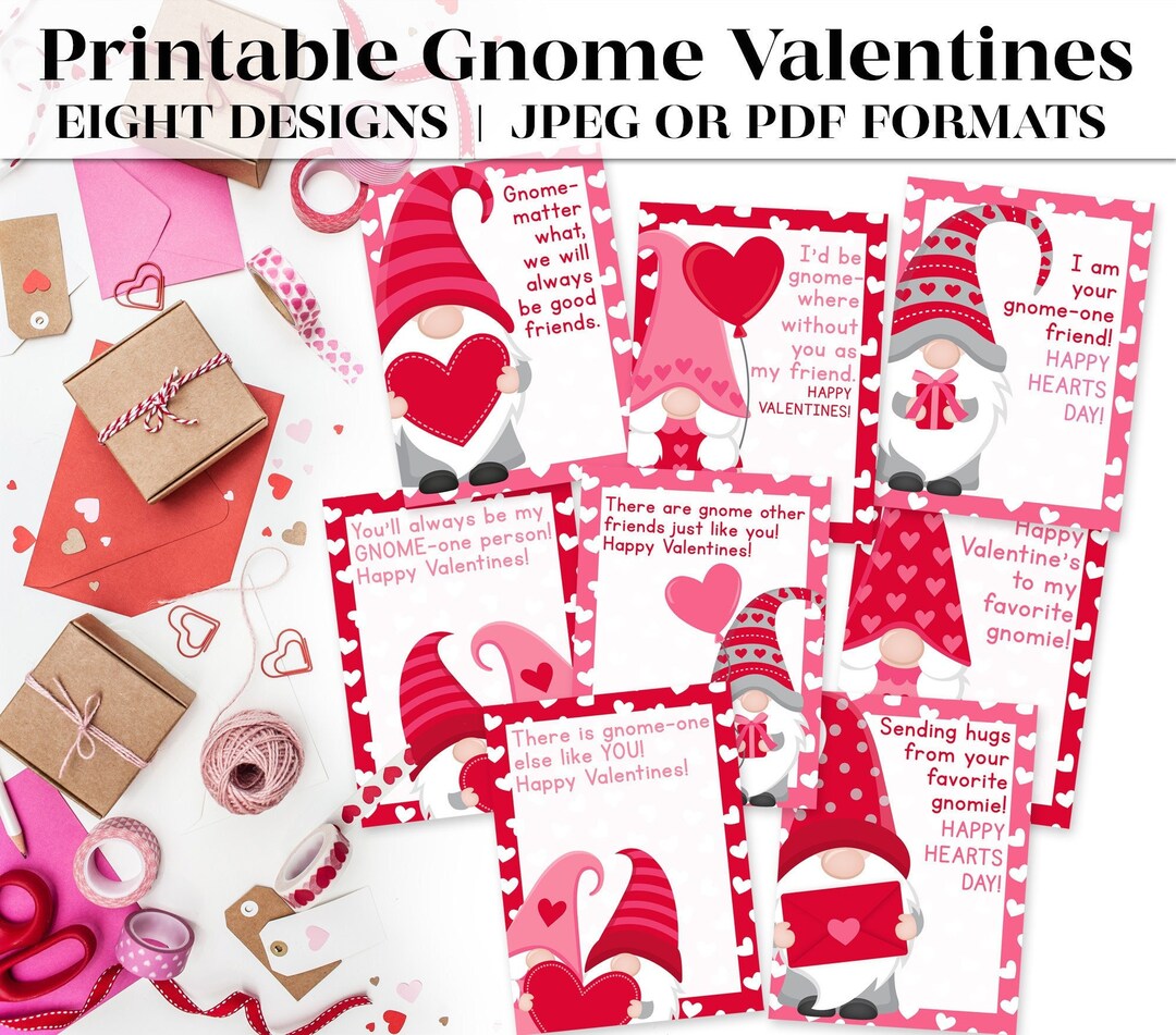 Printable Gnome Class Valentines | Valentine Gnome | Classroom ...