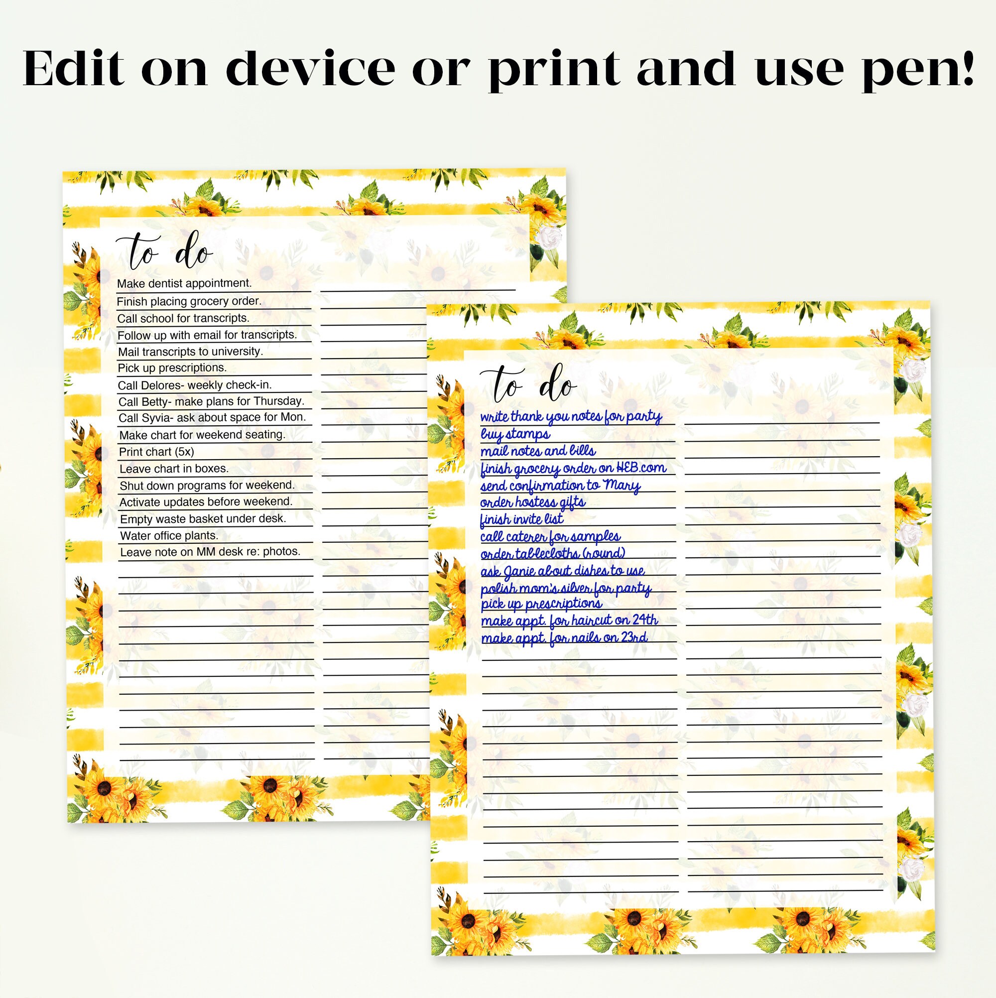 Editable and Printable to Do List With Sunflower Design | Digital ...