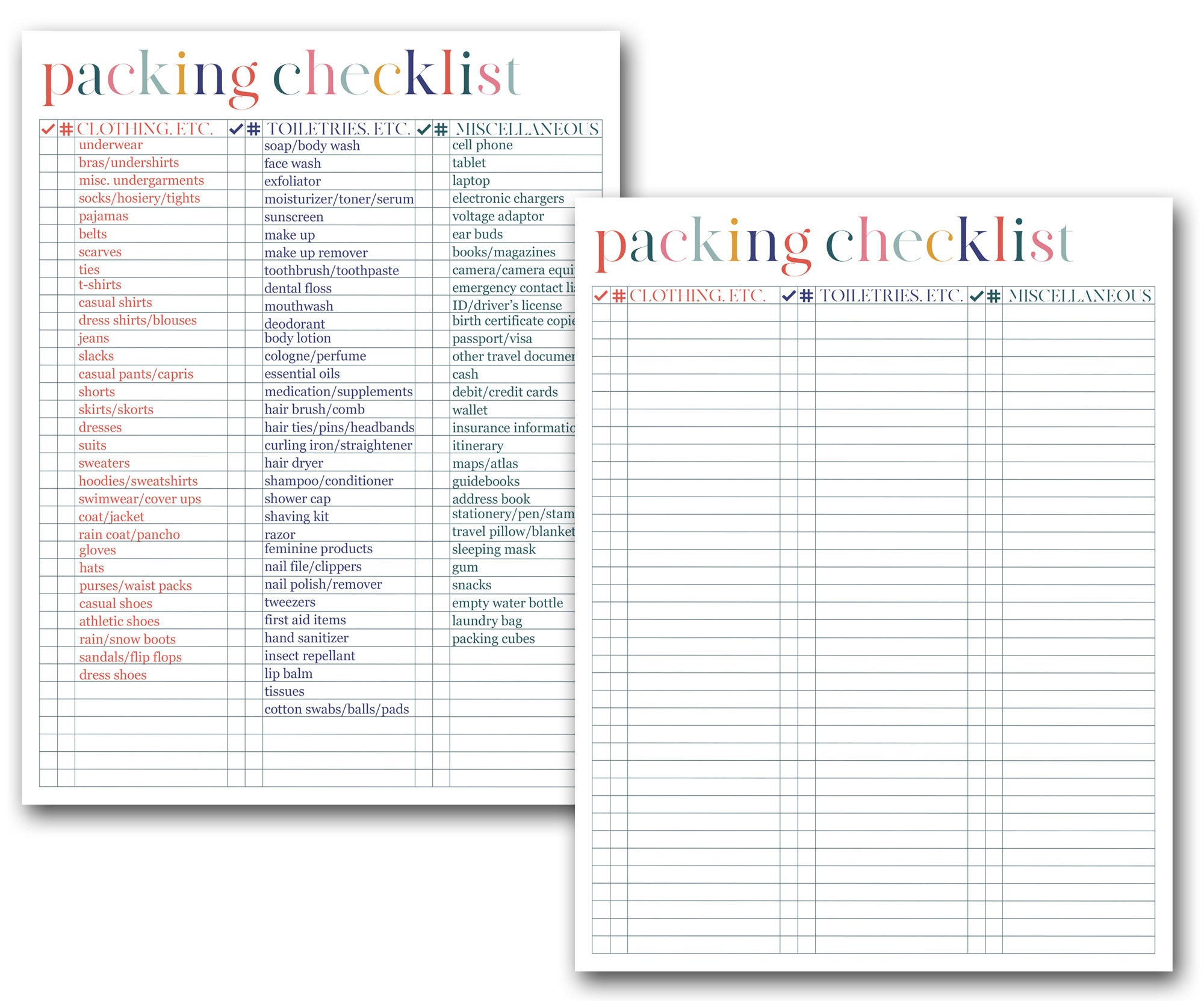Travel Checklist Printable | Packing List | Packing Checklist | Travel ...