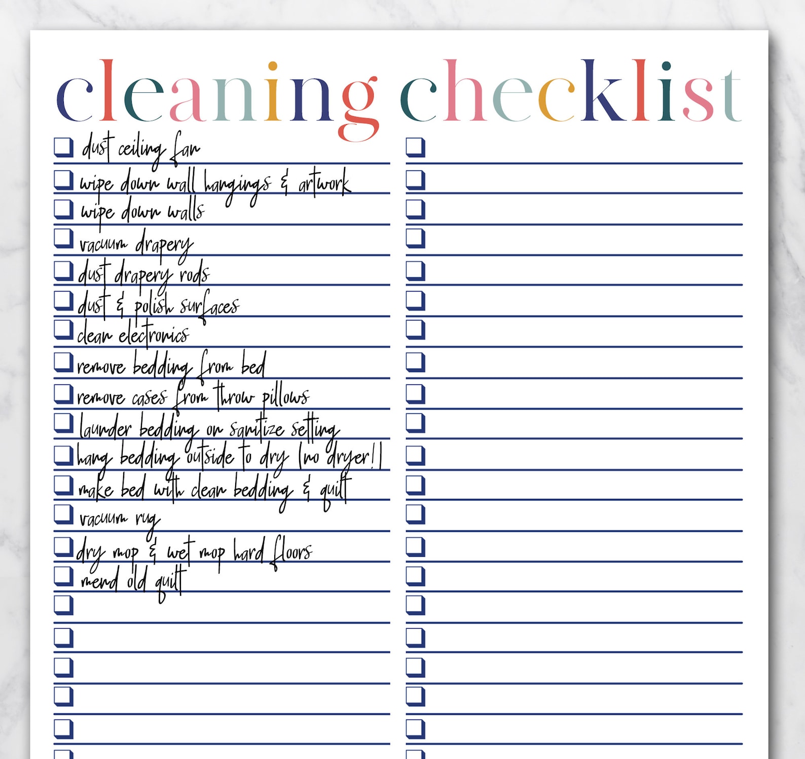 Printable Cleaning Checklist | Blank List With Check Boxes | Cleaning ...