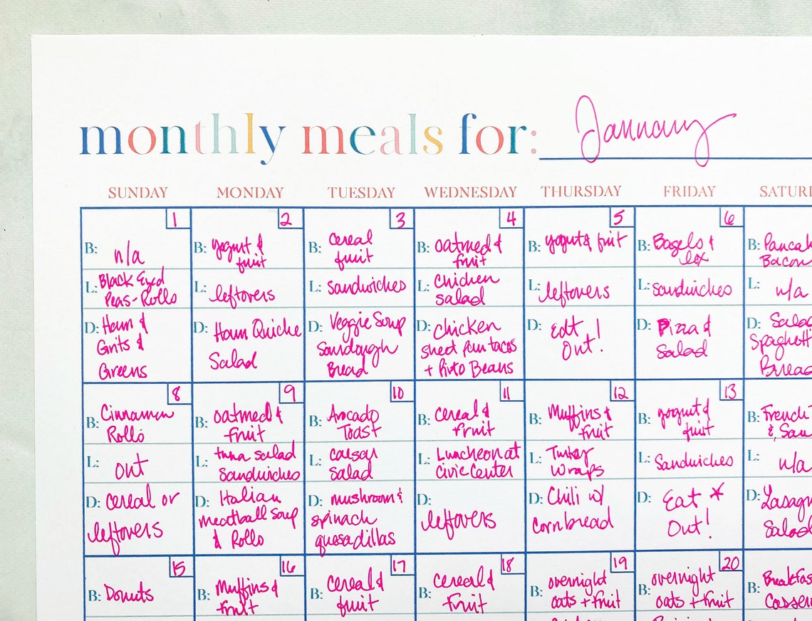 Printable Monthly Meal Planner and Grocery List Menu Planner - Etsy