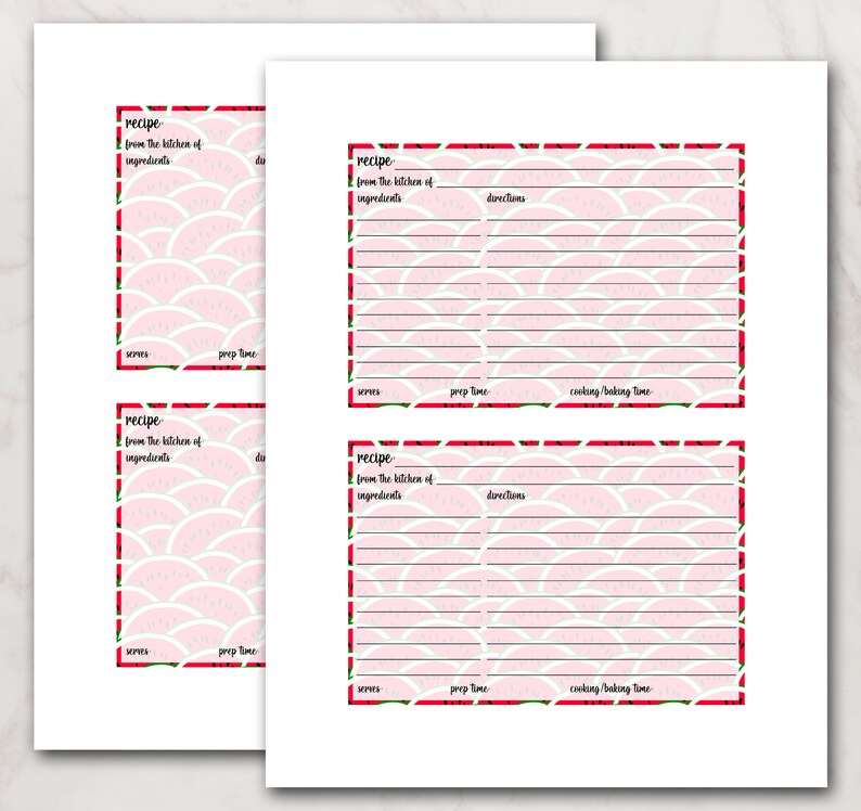 Watermelon Recipe Card Printables Editable Summer Recipe Cards Instant ...