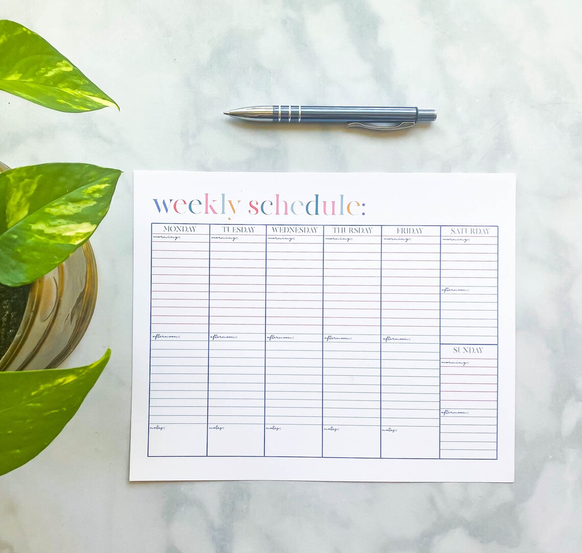Weekly Schedule Printable | Blank Calendar | Calendar Planner | Desk ...