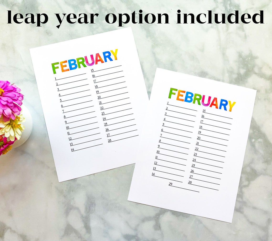 Printable Colorful Perpetual Calendar Desk Calendar Undated Calendar ...