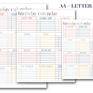 Printable Perpetual Birthday Calendar | Digital Download | Perpetual ...