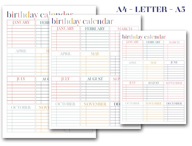 Printable Perpetual Birthday Calendar | Digital Download | Perpetual ...