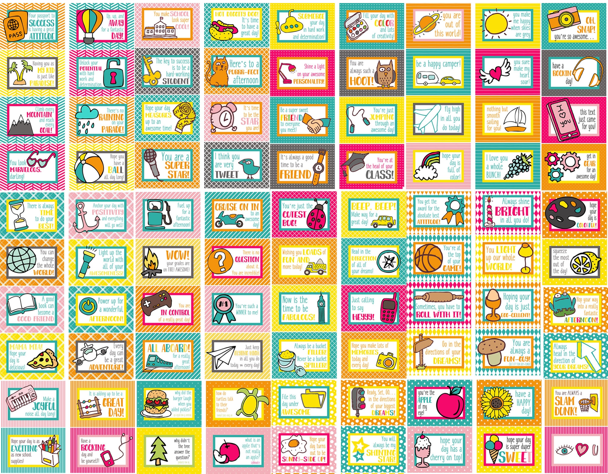 Over 100 Printable Lunch Box Notes | Lunch Box Cards | Lunch Notes | No ...