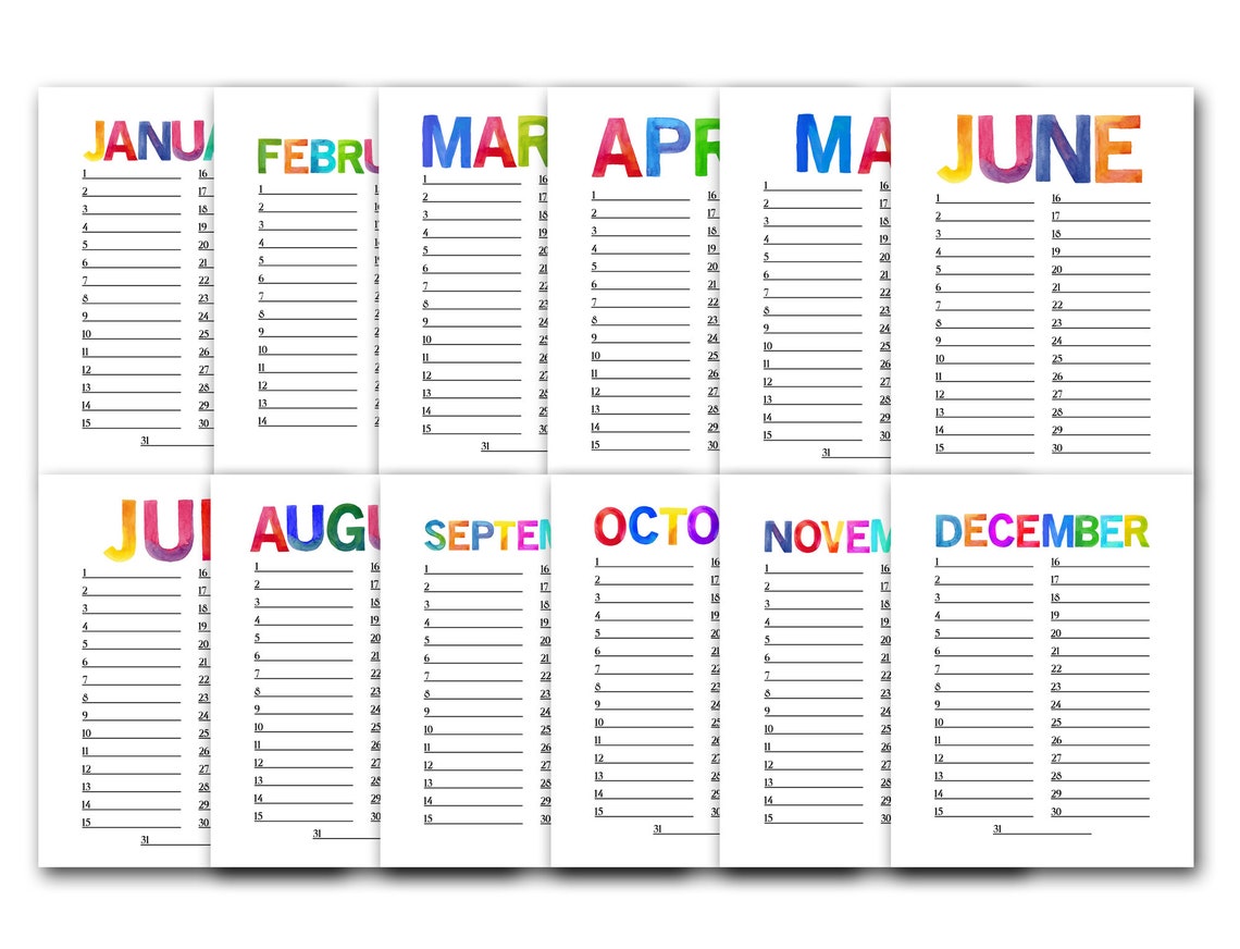 Printable Colorful Perpetual Calendar Desk Calendar - Etsy
