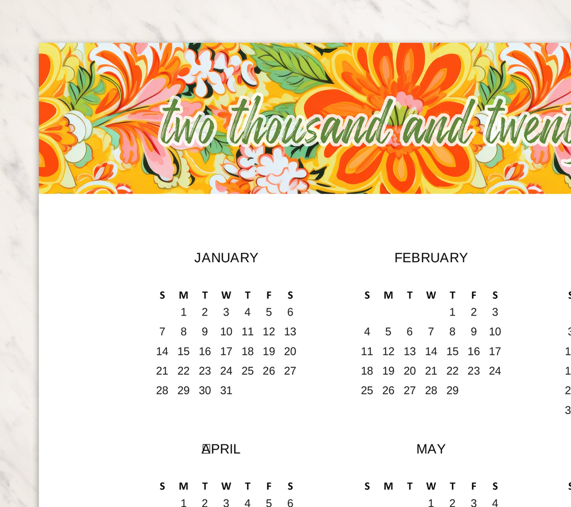Tropical Paisley Printable 2024 Calendar-at-glance | Blank Calendar ...
