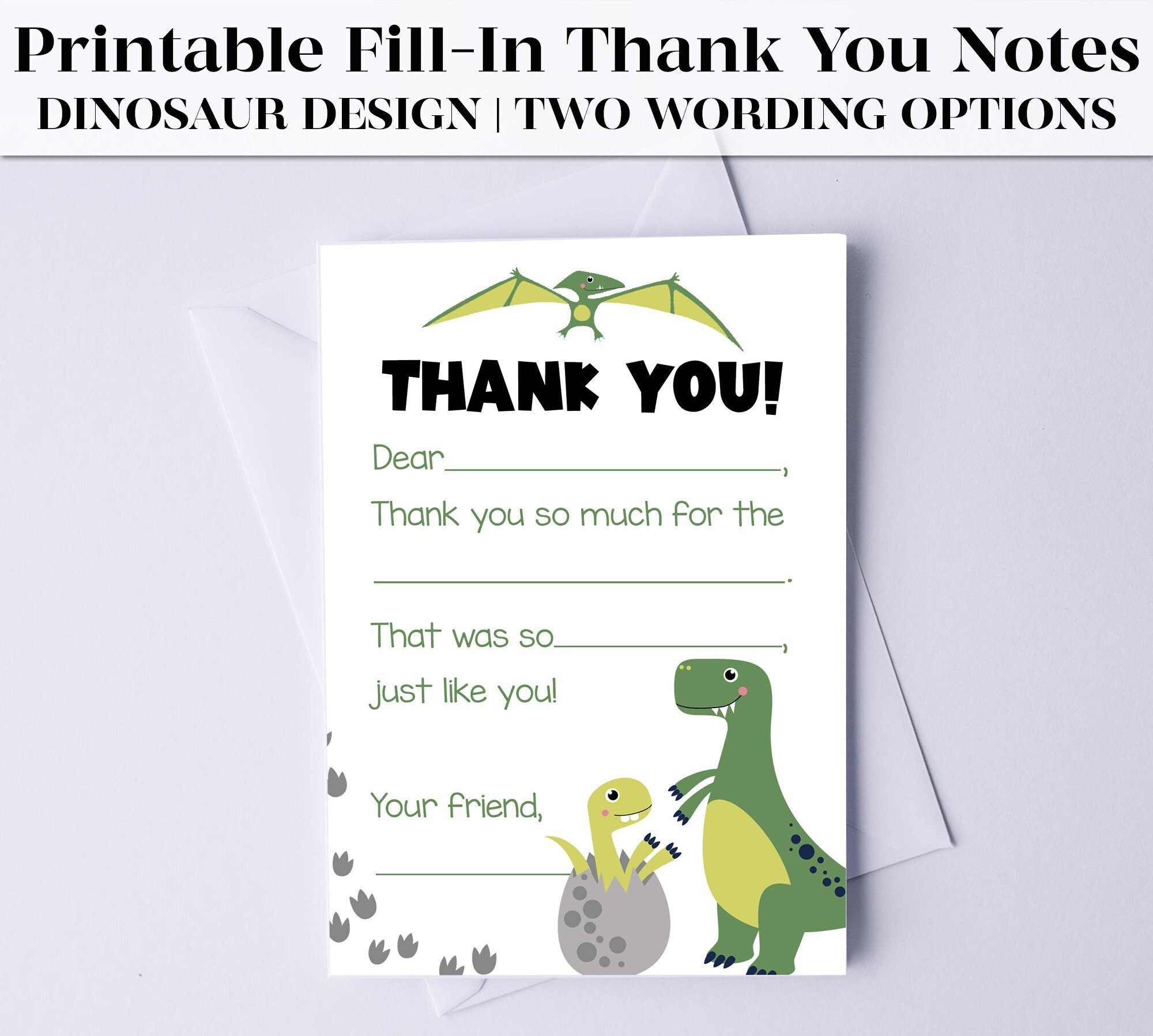 Fill-in-the-blank Thank You Cards Printable for Kids | Dinosaur Thank ...