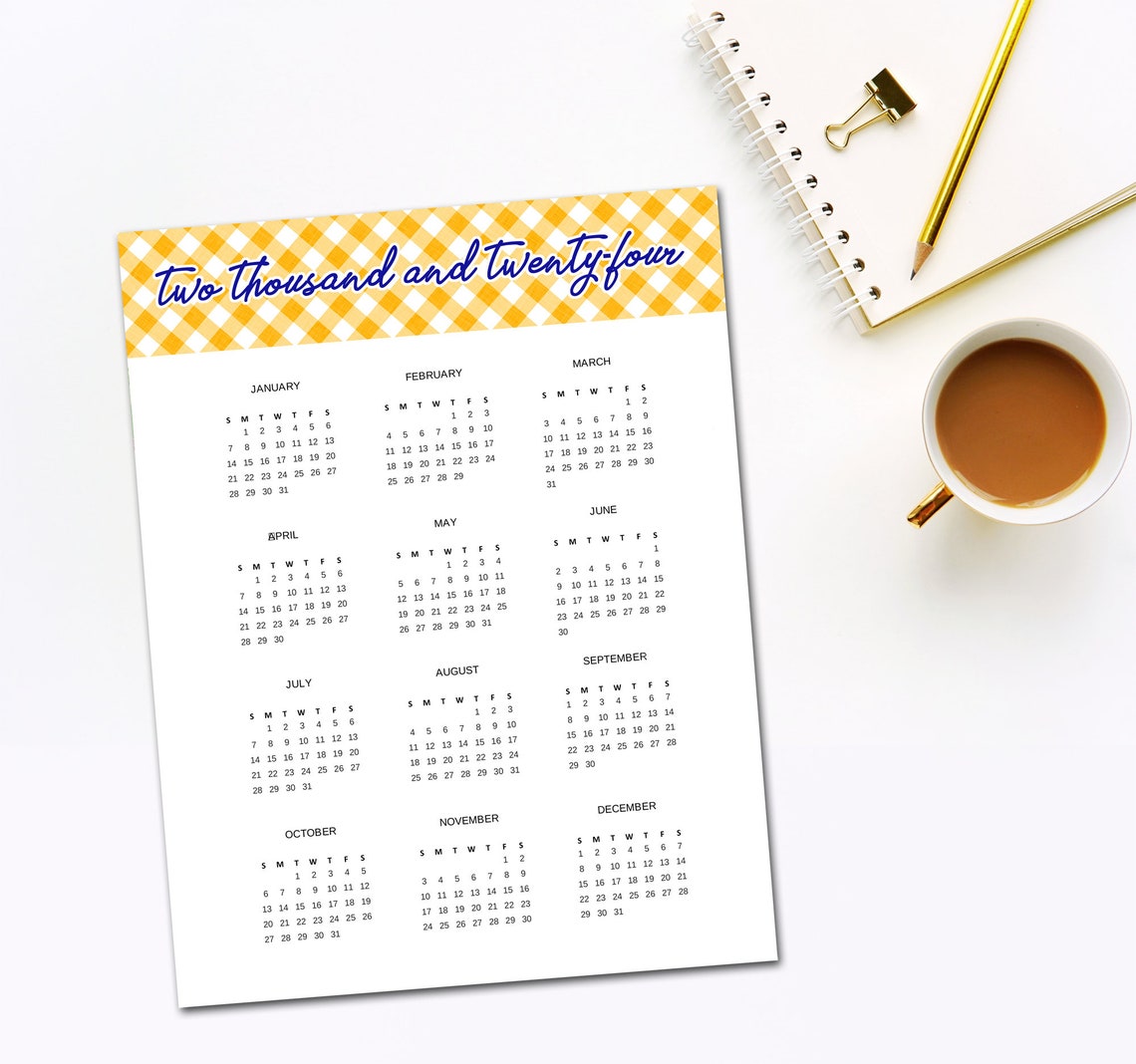 Preppy Gingham 2024 Calendar Printable | At-a-glance Calendar | 2024 ...