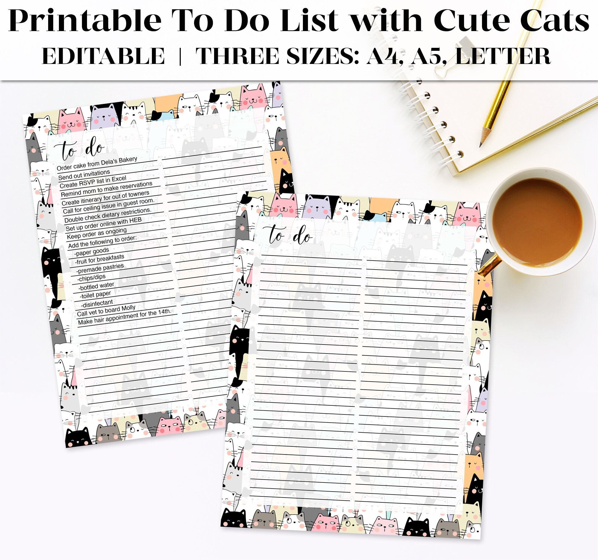 Editable and Printable to Do List for Cat Lover | Digital Download | to ...