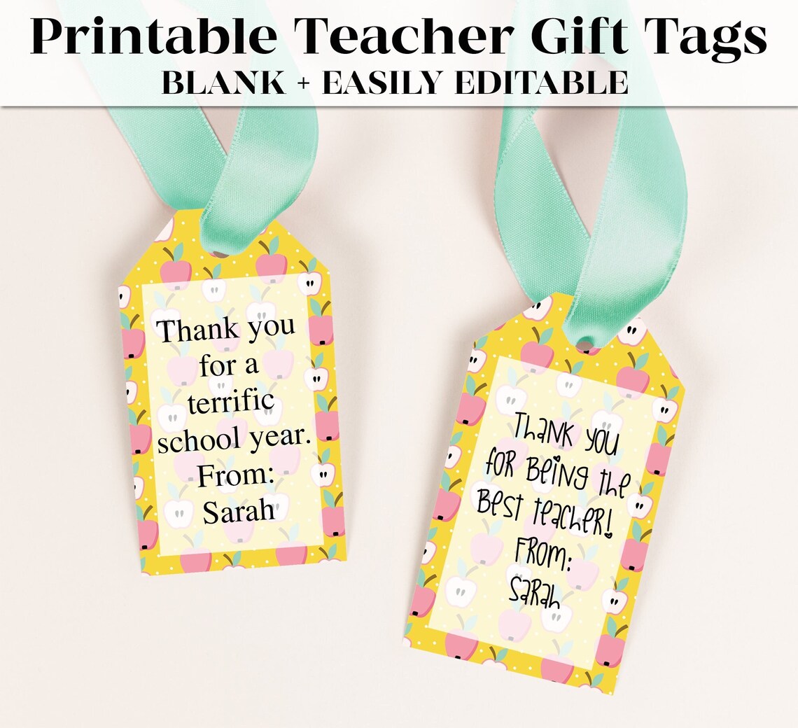 Printable Teacher Appreciation Gift Tags | Editable Template ...