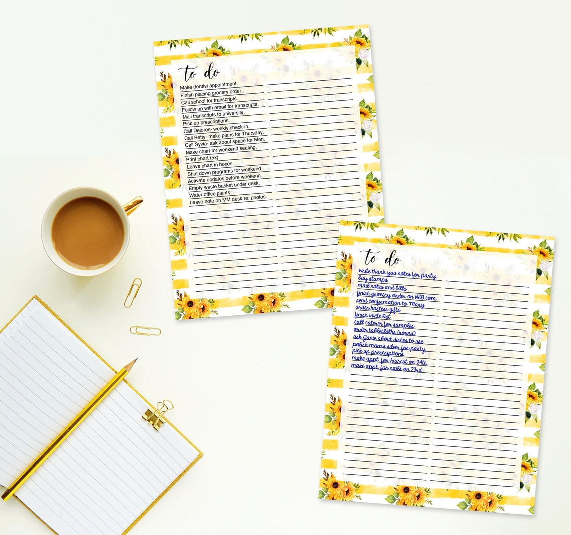 Editable and Printable to Do List With Sunflower Design | Digital ...