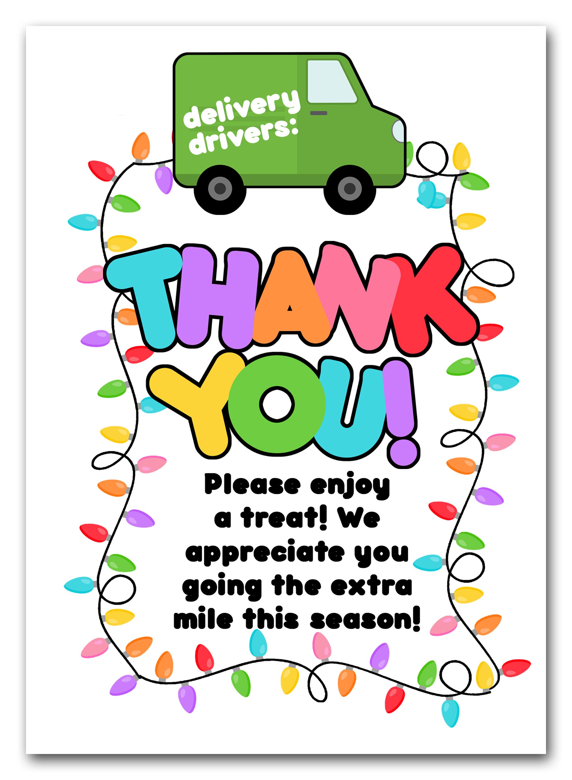Colorful Delivery Thank You Printable for the Holidays | Printable ...