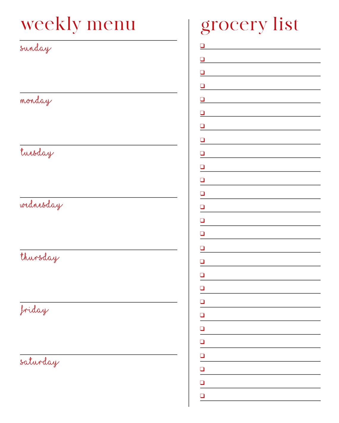 Printable Weekly Meal Plan | Meal Planner Printable | Menu Planner ...