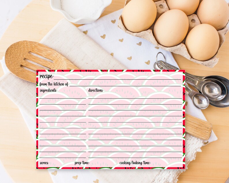 Watermelon Recipe Card Printables Editable Summer Recipe Cards Instant ...