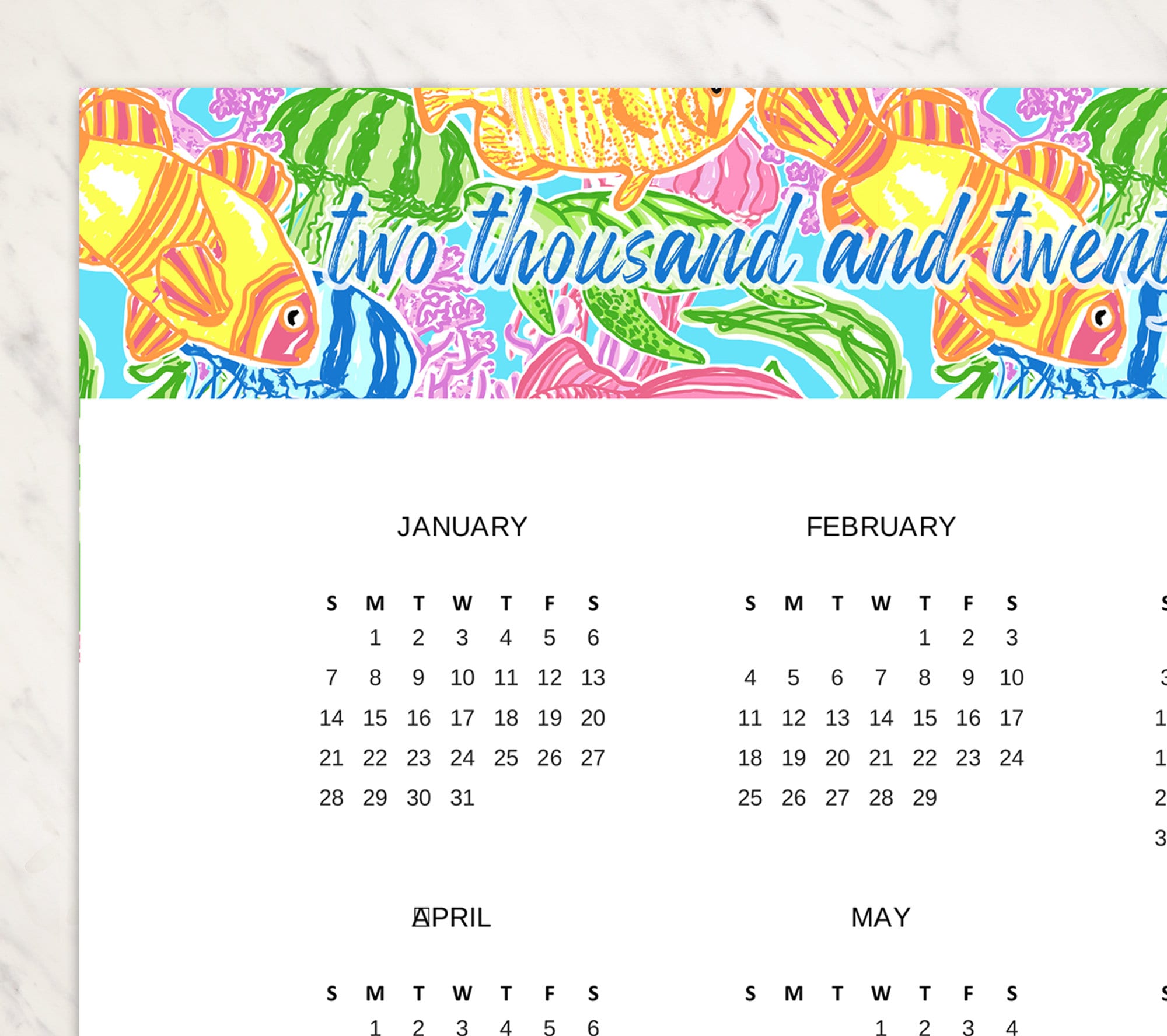 2024 Calendar Printable With Colorful Tropical Fish Design | Sunday or ...