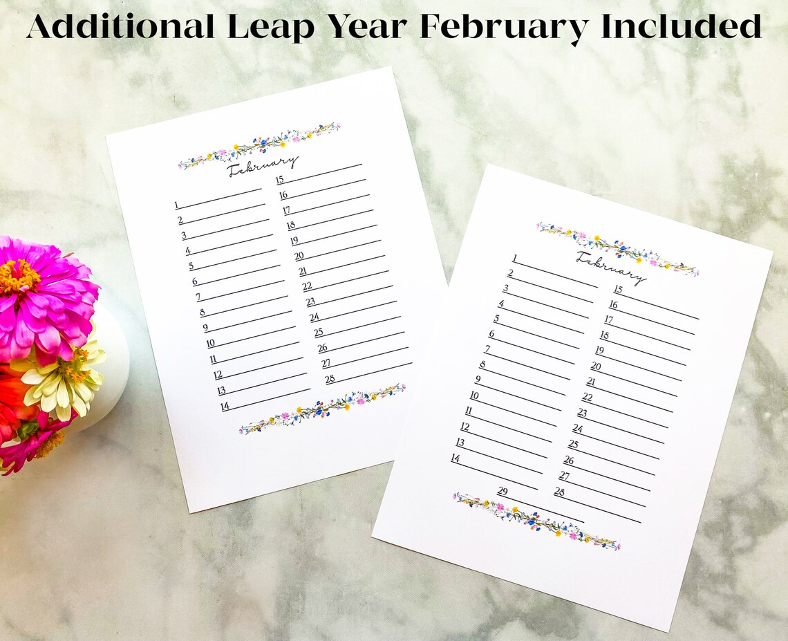 Printable Floral Perpetual Calendar Desk Calendar Undated Calendar ...