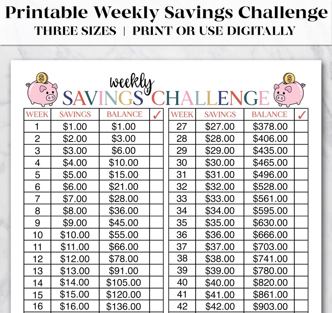 Printable Savings Tracker | Weekly Savings Challenge | Personal Finance ...