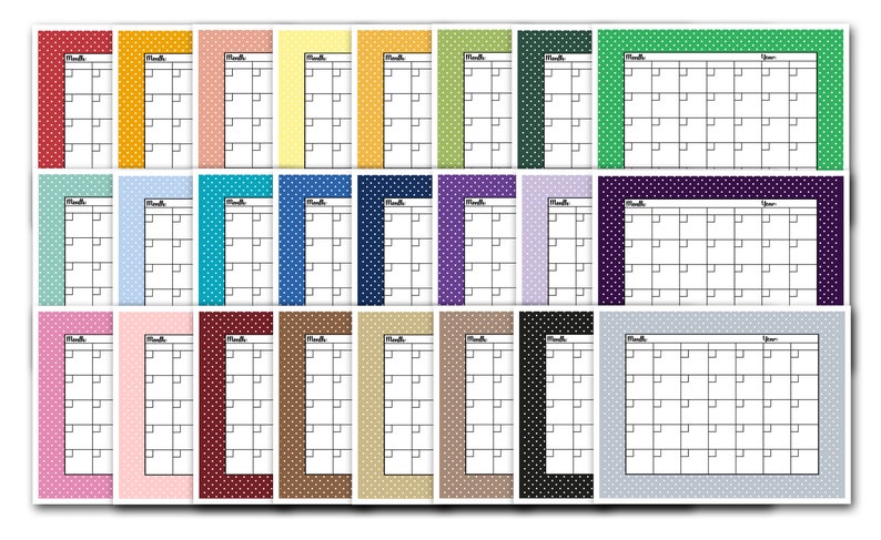 24 Polka Dot Blank Calendars in Lots of Colors | Printable Calendar ...